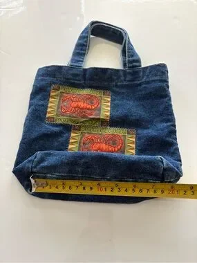 Bags | Denim Tote Bag With Orange Scorpion Patch | Poshmark